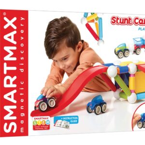 SmartMax Stunt Cars (Basic Stunt) STEM Magnetic Discovery Building Set with Moving Vehicles Featuring Safe, Extra-Strong, Oversized Building Pieces for Ages 3+