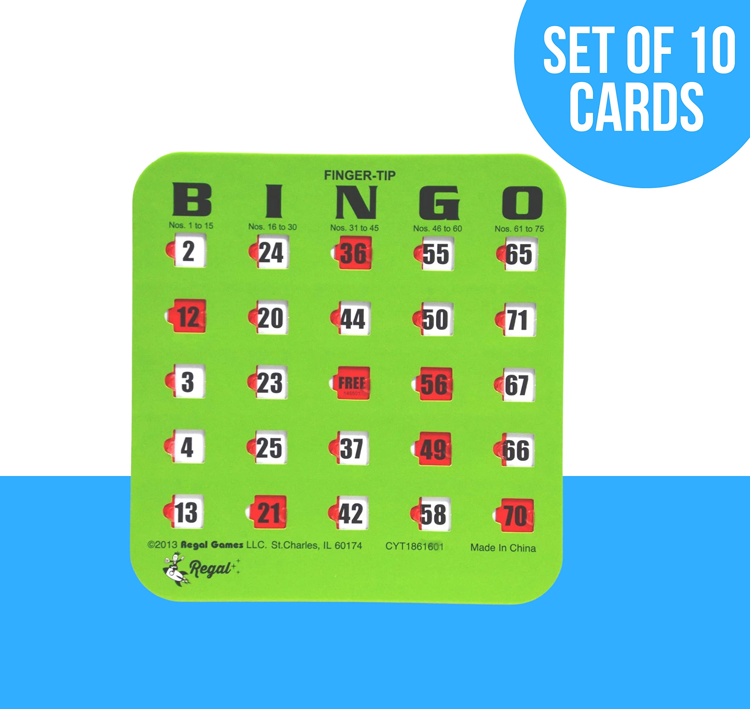 Regal Bingo Bulk Bingo Cards with Sliding Windows - Reusable Large Print Bingo Game Cards for Adults Large Group - 10 Pack, Green