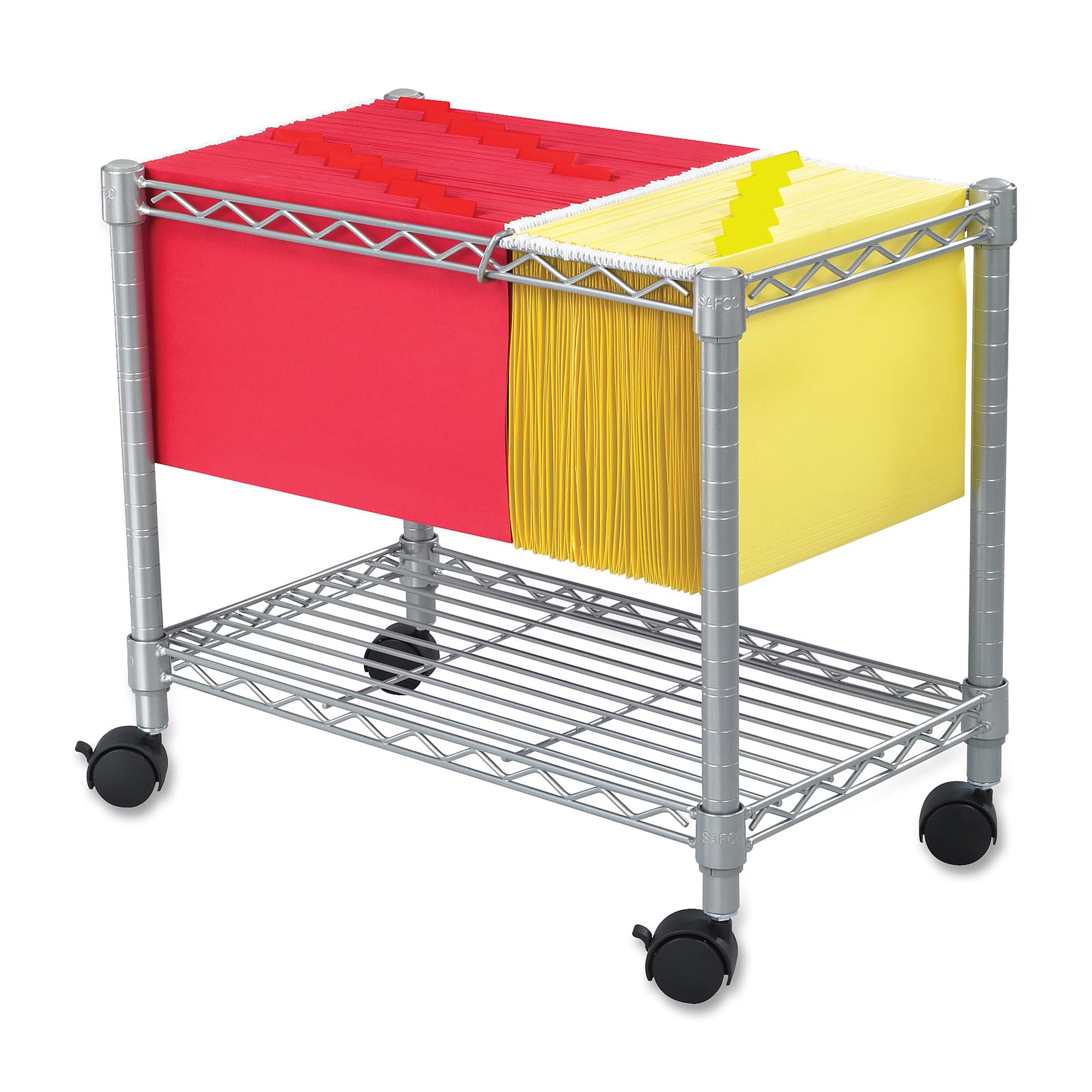 Safco Products 5201GR Wire Mobile Letter or Legal File Cart - Gray, Collapsible Space Saving for Compact Storage. 4 Locking Wheels