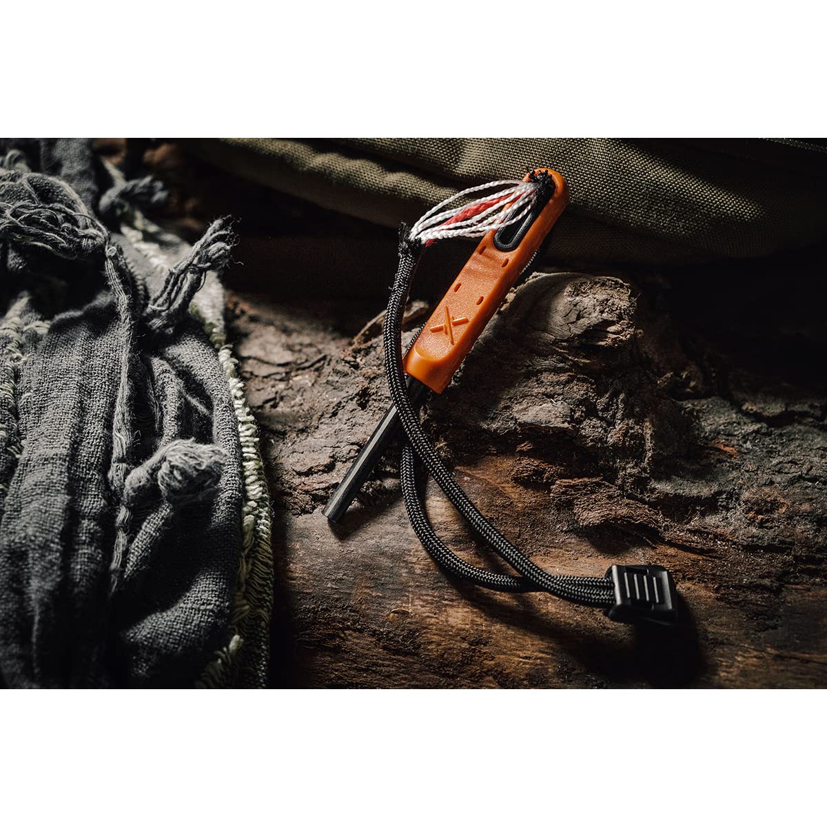 EXOTAC - polySTRIKER Lightweight Ferrocerium Fire Starter with Snap-in Striker for Emergency Kits, Campfires, Hiking, and Survival Supplies (Orange-Black)