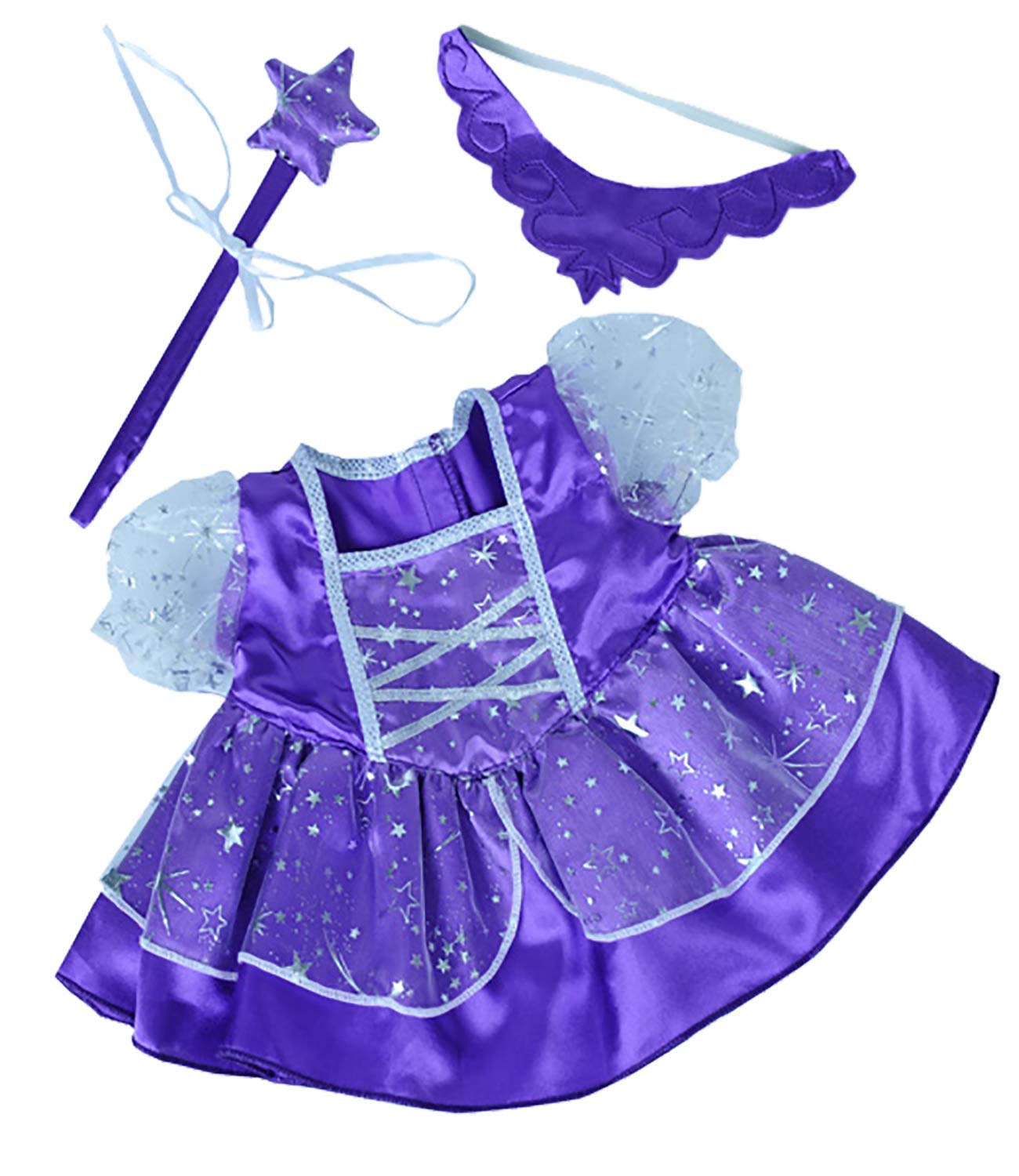 Purple Fairy Princess Dress w/Wand Teddy Bear Clothes Fits Most 14"-18" Build-a-bear and Make Your Own Stuffed Animals