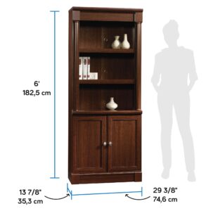 Sauder Palladia Book Shelf, Bookshelf with Storage, Library Bookcase with Doors and Adjustable Shelves, L: 29.37" x W: 13.90" x H: 71.85", Select Cherry