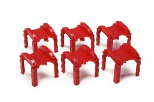 multi level support risers 6-pack - red risers for wooden toy train set creates 3 levels of tracks. durable hard plastic replacement compatible with major brands