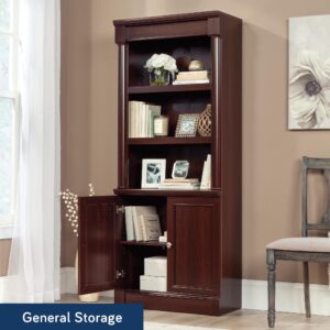 Sauder Palladia Book Shelf, Bookshelf with Storage, Library Bookcase with Doors and Adjustable Shelves, L: 29.37" x W: 13.90" x H: 71.85", Select Cherry