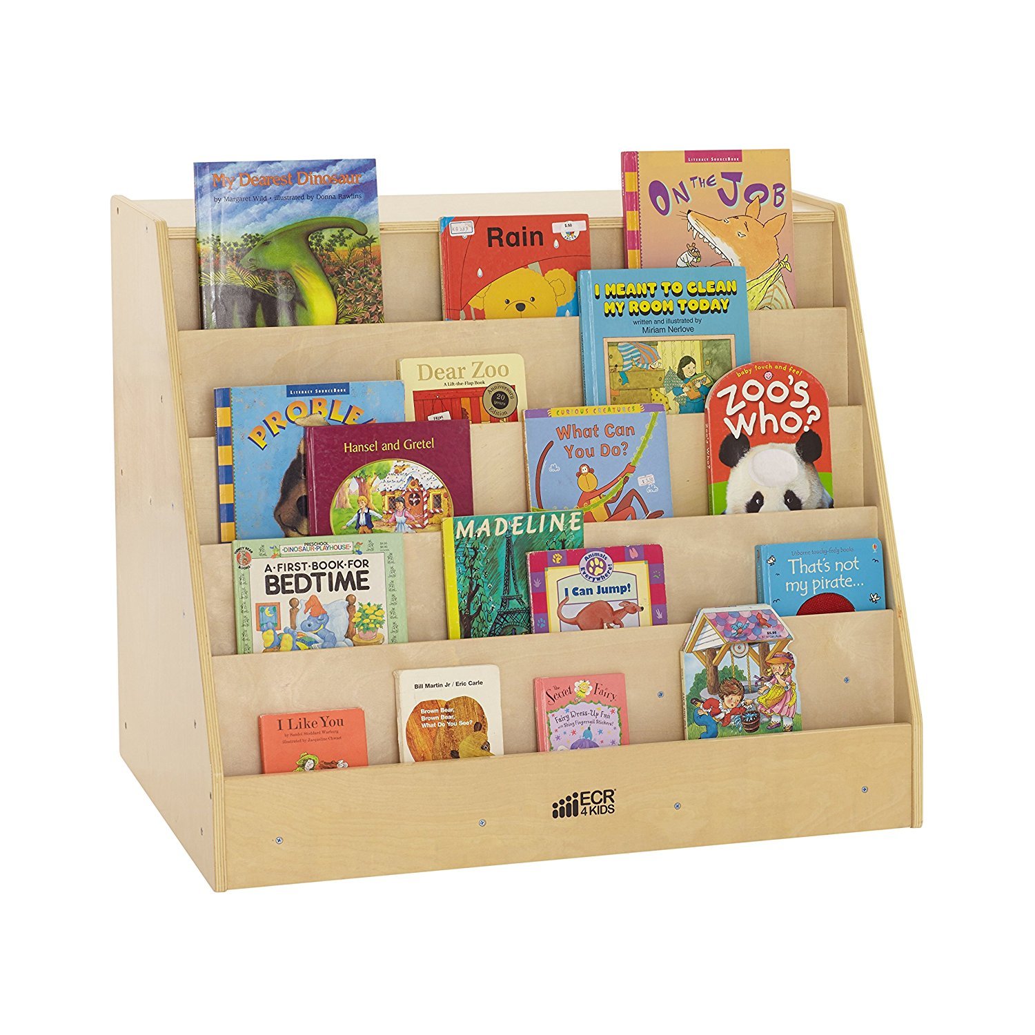 ECR4Kids Double-Sided Mobile Book Display with Storage, Classroom Bookshelf, Natural