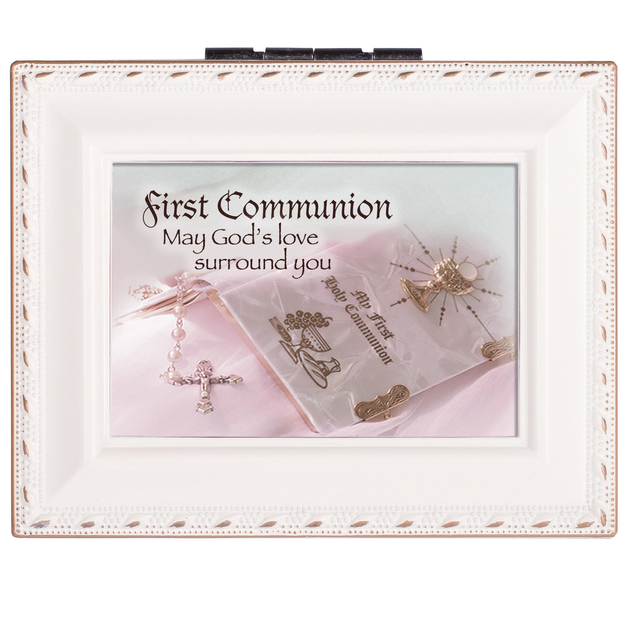 Cottage Garden First Communion Ivory Rope Trim 4.5 x 3.5 Tiny Square Jewelry Keepsake Box