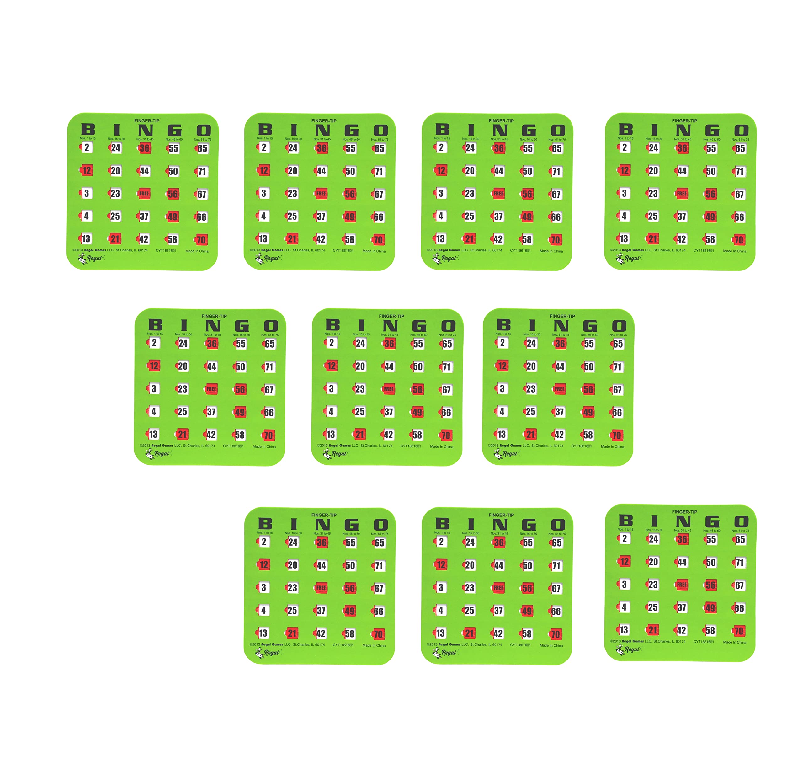 Regal Bingo Bulk Bingo Cards with Sliding Windows - Reusable Large Print Bingo Game Cards for Adults Large Group - 10 Pack, Green