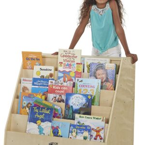 ECR4Kids Double-Sided Mobile Book Display with Storage, Classroom Bookshelf, Natural