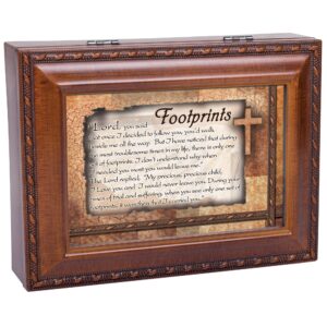 Cottage Garden Footprints Inspirational Woodgrain Rope Trim Music Box Plays Amazing Grace