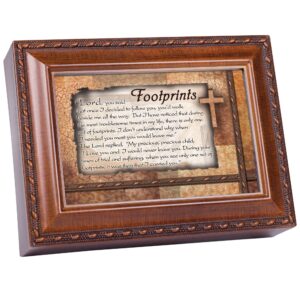 cottage garden footprints inspirational woodgrain rope trim music box plays amazing grace