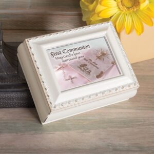 Cottage Garden First Communion Ivory Rope Trim 4.5 x 3.5 Tiny Square Jewelry Keepsake Box