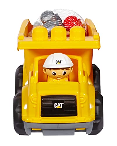 MEGA BLOKS Cat Toddler Blocks Building Toy Set, Lil’ Dump Truck with 7 Pieces and Storage, 1 Figure, Yellow, Ages 1+ Years