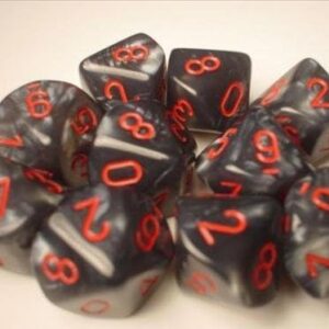 Chessex Dice Sets: Velvet Black with Red - Ten Sided Die d10 Set (10)