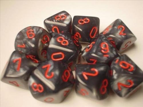 Chessex Dice Sets: Velvet Black with Red - Ten Sided Die d10 Set (10)