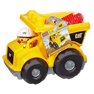 MEGA BLOKS Cat Toddler Blocks Building Toy Set, Lil’ Dump Truck with 7 Pieces and Storage, 1 Figure, Yellow, Ages 1+ Years