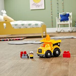 MEGA BLOKS Cat Toddler Blocks Building Toy Set, Lil’ Dump Truck with 7 Pieces and Storage, 1 Figure, Yellow, Ages 1+ Years