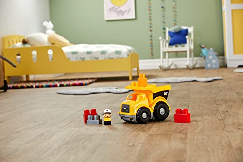 MEGA BLOKS Cat Toddler Blocks Building Toy Set, Lil’ Dump Truck with 7 Pieces and Storage, 1 Figure, Yellow, Ages 1+ Years