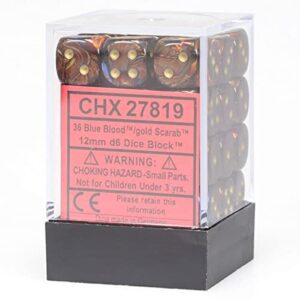 DND Dice Set-Chessex D&D Dice-12mm Scarab Blue Blood and Gold Polyhedral Dice Set-Dungeons and Dragons Dice Includes 36 Dice – D6