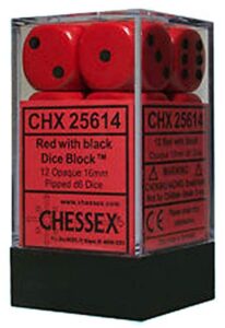 dnd dice set-chessex d&d dice-12mm opaque red and black plastic polyhedral dice set-dungeons and dragons dice includes 12dice - d6, various (chx25614)