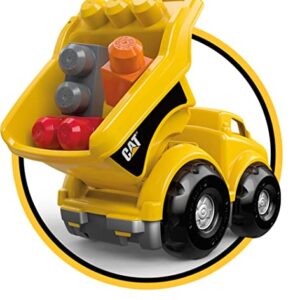 MEGA BLOKS Cat Toddler Blocks Building Toy Set, Lil’ Dump Truck with 7 Pieces and Storage, 1 Figure, Yellow, Ages 1+ Years