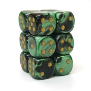 dnd dice set-chessex d&d dice-16mm gemini black, green, and gold plastic polyhedral dice set-dungeons and dragons dice includes 12 dice – d6