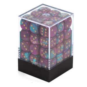 Chessex Dice D6 Sets: Gemini Purple & Teal with Gold - 12Mm Six Sided Die (36) Block of Dice