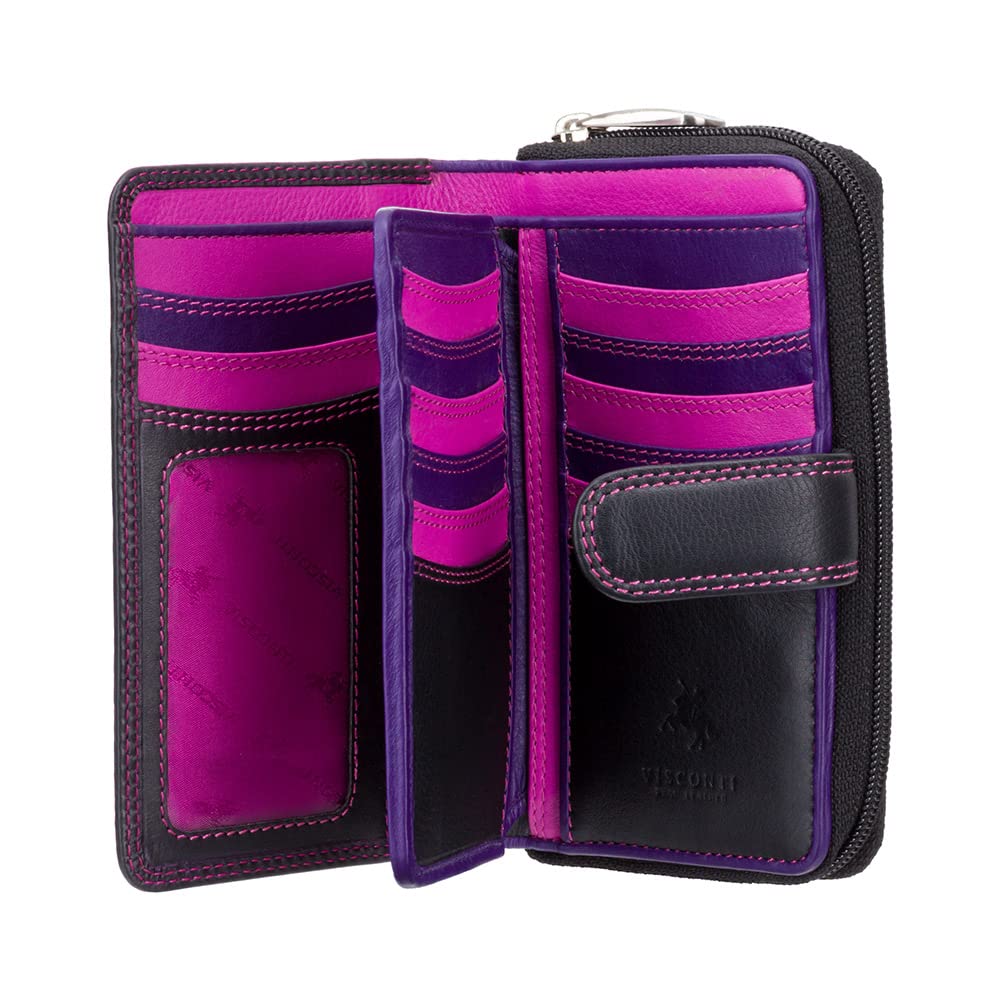 Visconti RIO 13 Ladies Large Soft Leather Purse/Wallet (Black/Pink)