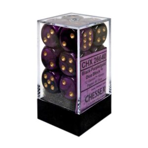 chessex dnd dice set d&d dice-16mm gemini black, purple, and gold plastic polyhedral dice set-dungeons and dragons dice includes 12 dice – d6, various, one size (chx26640)