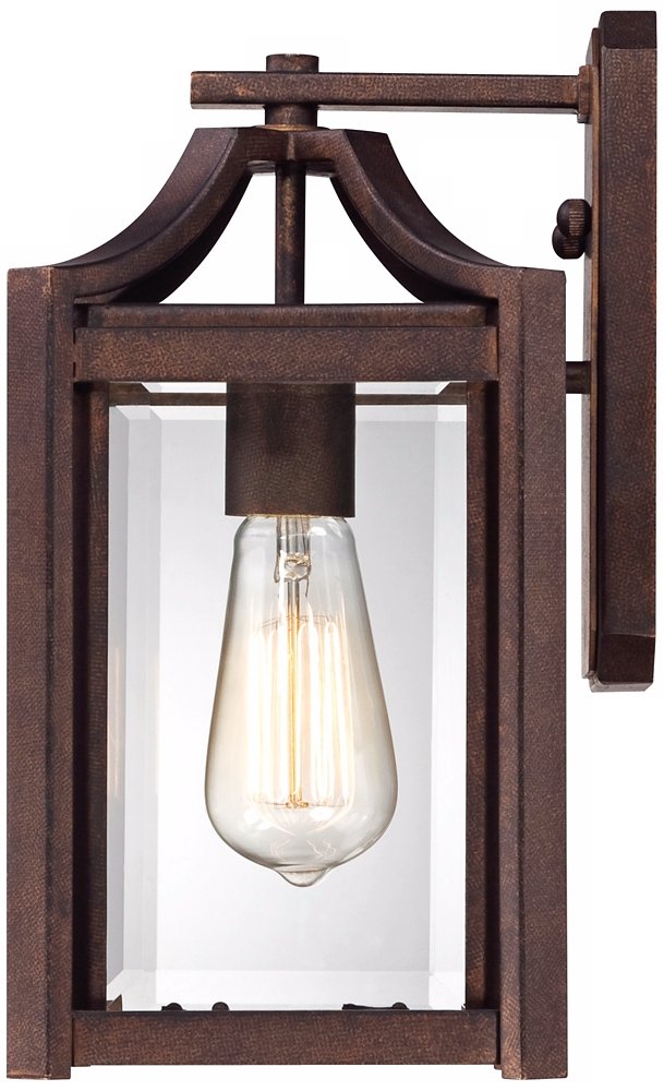 Franklin Iron Works Rockford Farmhouse Rustic Outdoor Wall Light Fixture Bronze Iron 12 1/2" Clear Beveled Glass Panel for Exterior House Porch Patio Outside Deck Garage Yard Front Door Garden Home