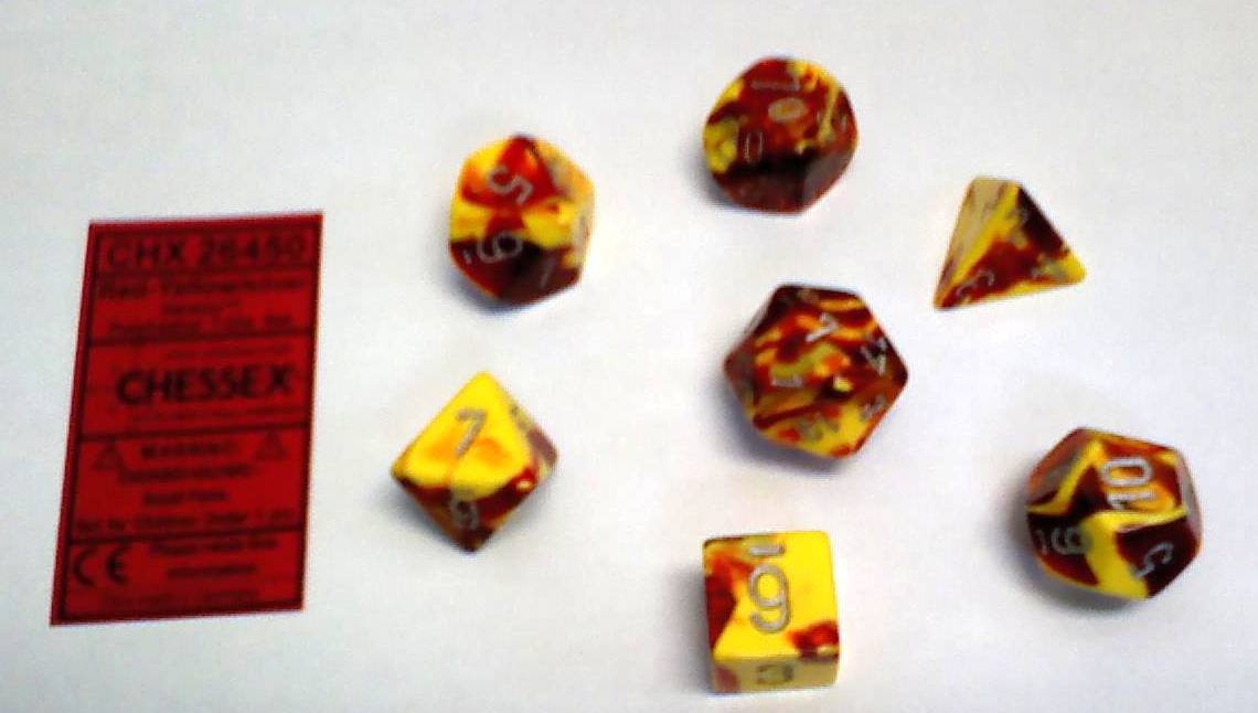 Chessex CHX26450 Dice-Gemini Red-Yellow/Silver Set, One Size, Multicolor