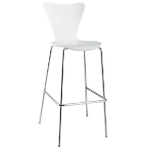 modway ernie mid-century modern wood bar stool in white