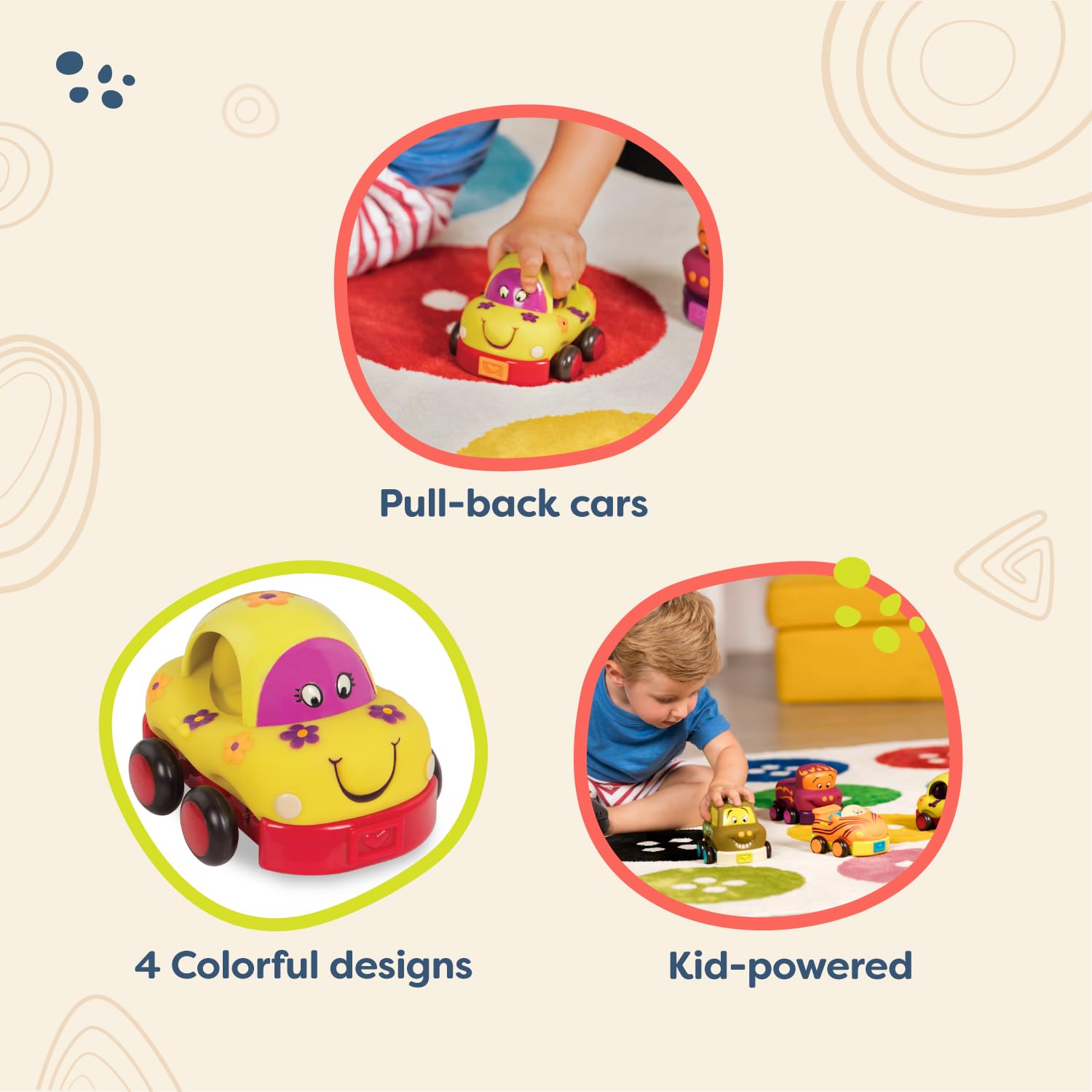 B. toys- Soft Vehicles Pull Back Cars- Kid Powered cars for toddler- 12 months +