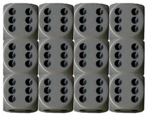 chessex dice d6 sets: opaque grey / gray with black - 16mm six sided die (12) block of dice