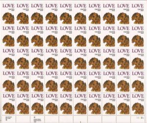 love dog sheet of 50 x 22 cent us postage stamps scott 2202 by usps