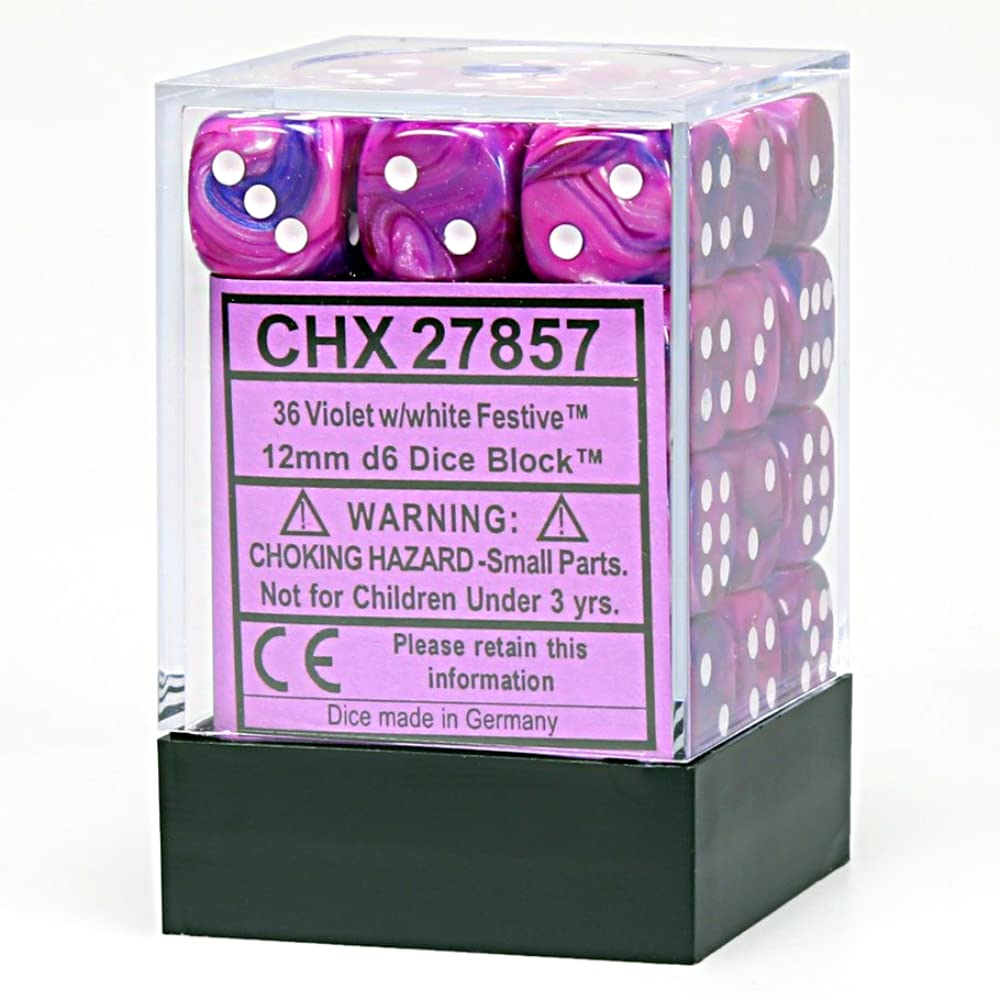 Chessex DND Dice Set-Chessex D&D Dice-12mm Festive Violet and White Plastic Polyhedral Dice Set-Dungeons and Dragons Dice ludes 36 Dice – D6, Various (CHX27857)