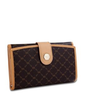 rioni signature brown multi-fold button wallet st-w003