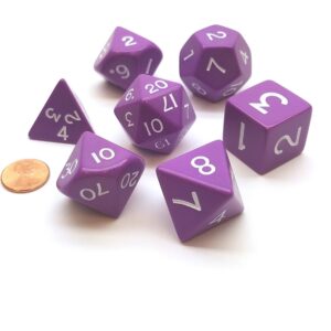 Purple Jumbo Size 7 Pc Polyhedral Dice Set D4, D6, D8, 2xd10, D12, D20