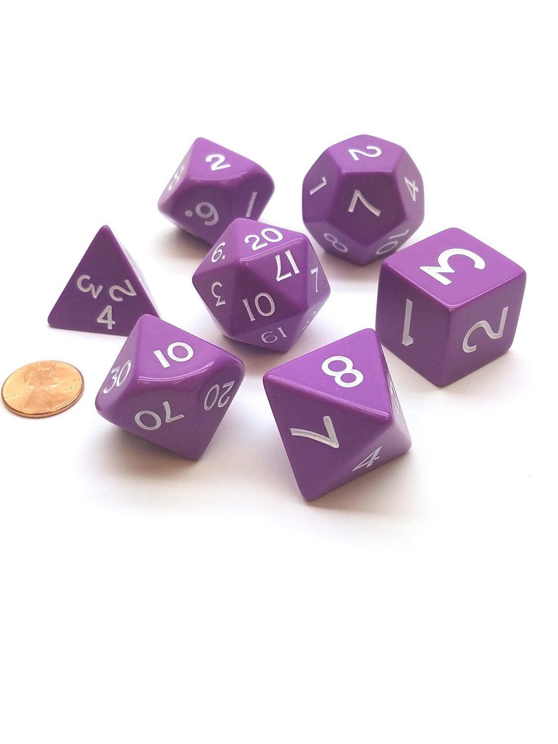 Purple Jumbo Size 7 Pc Polyhedral Dice Set D4, D6, D8, 2xd10, D12, D20