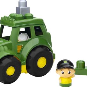 MEGA BLOKS John Deere Toddler Building Blocks Toy Set, Lil’ Tractor with 6 Pieces and Storage, 1 Figure, Green , Ages 1+ Years