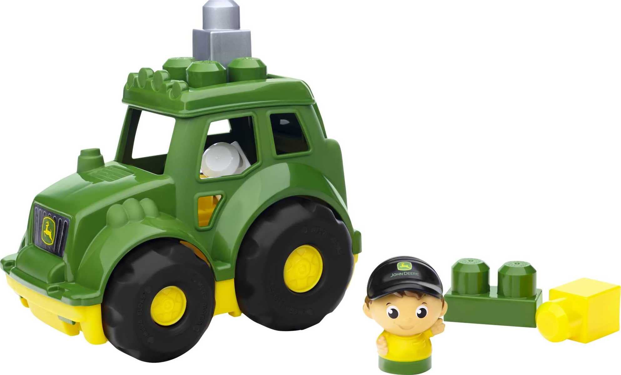 MEGA BLOKS John Deere Toddler Building Blocks Toy Set, Lil’ Tractor with 6 Pieces and Storage, 1 Figure, Green , Ages 1+ Years