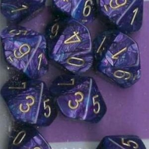 Chessex Dice Sets: Lustrous Purple with Gold - Ten Sided Die d10 Set (10)