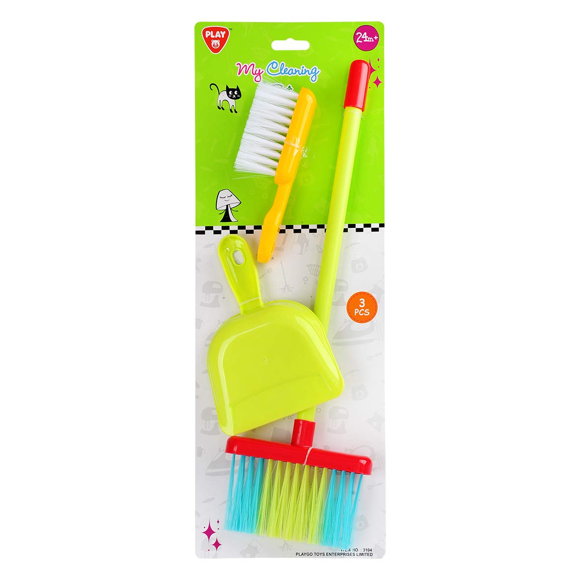 PlayGo My Cleaning Tools Set 3Pcs Housekeeping Broom Mini Brush & Mini Shovel Dustpan Children | Toy Cleaning Supplies That Work! Montessori Housekeeping Tools That Fit Into Kid's Hands (3117)