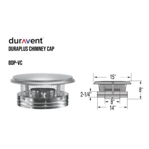 Simpson Duravent 8DP-VC DuraPlus Collection Class-A Chimney Pipe Triple-Wall Chimney Cap with Spark Arrestor, Stainless Steel, Removable Screws, 8" Inner Diameter, 14" Outer Diameter, 8" Height