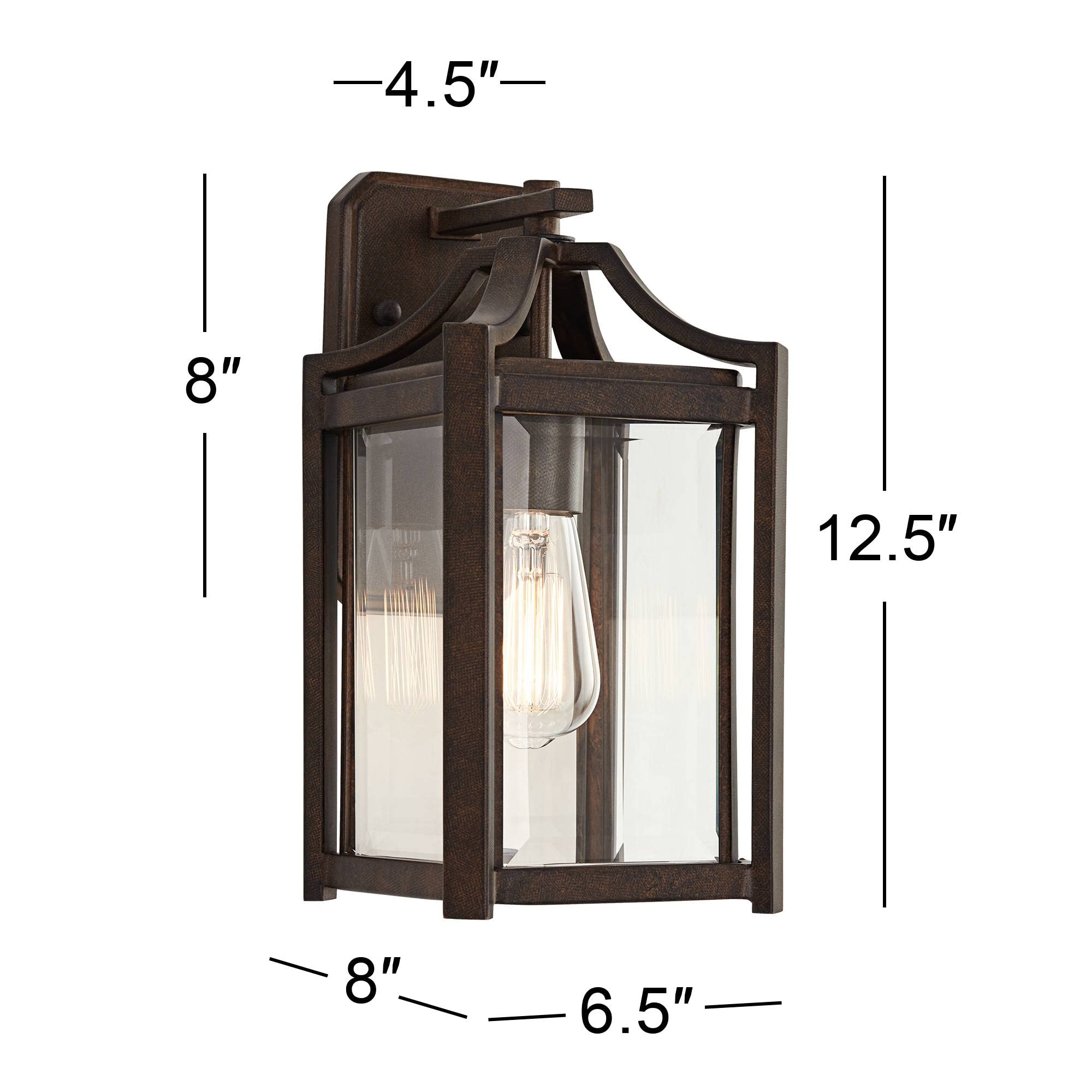 Franklin Iron Works Rockford Farmhouse Rustic Outdoor Wall Light Fixture Bronze Iron 12 1/2" Clear Beveled Glass Panel for Exterior House Porch Patio Outside Deck Garage Yard Front Door Garden Home