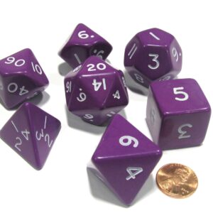 Purple Jumbo Size 7 Pc Polyhedral Dice Set D4, D6, D8, 2xd10, D12, D20