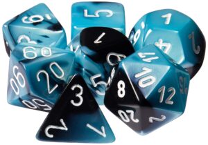 chessex chx26446 dice-gemini black-shell/white set, multicolor