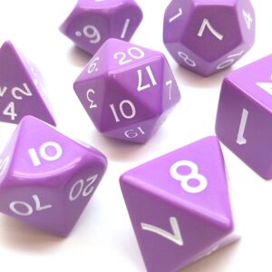 Purple Jumbo Size 7 Pc Polyhedral Dice Set D4, D6, D8, 2xd10, D12, D20