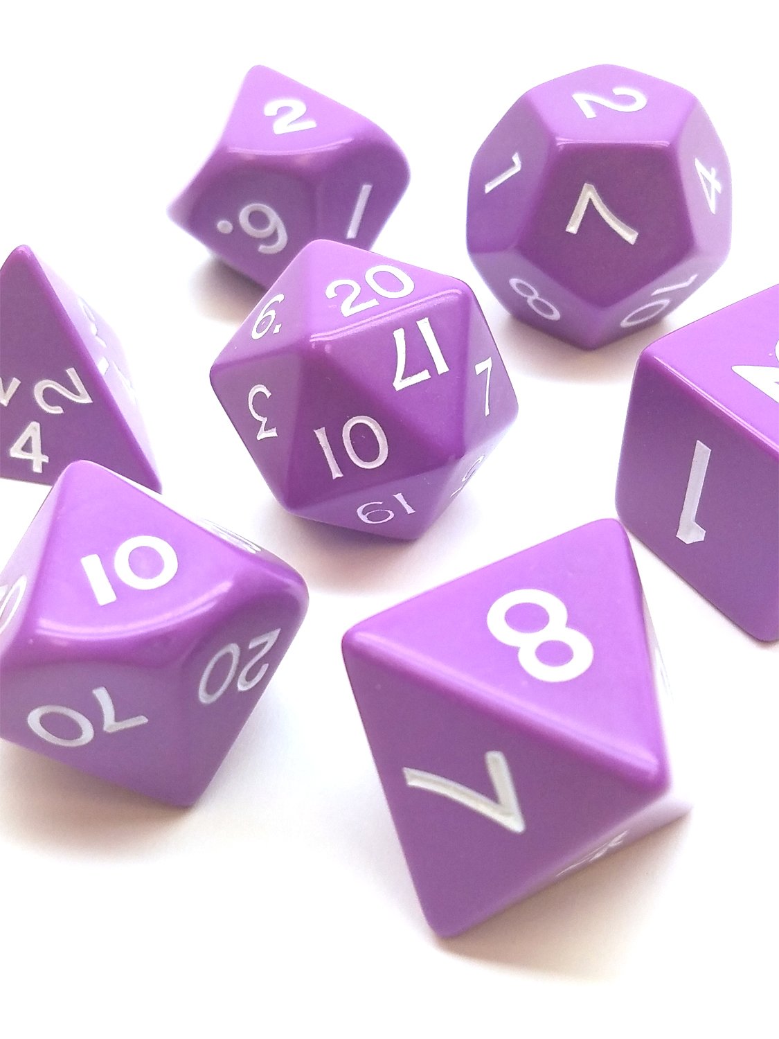 Purple Jumbo Size 7 Pc Polyhedral Dice Set D4, D6, D8, 2xd10, D12, D20