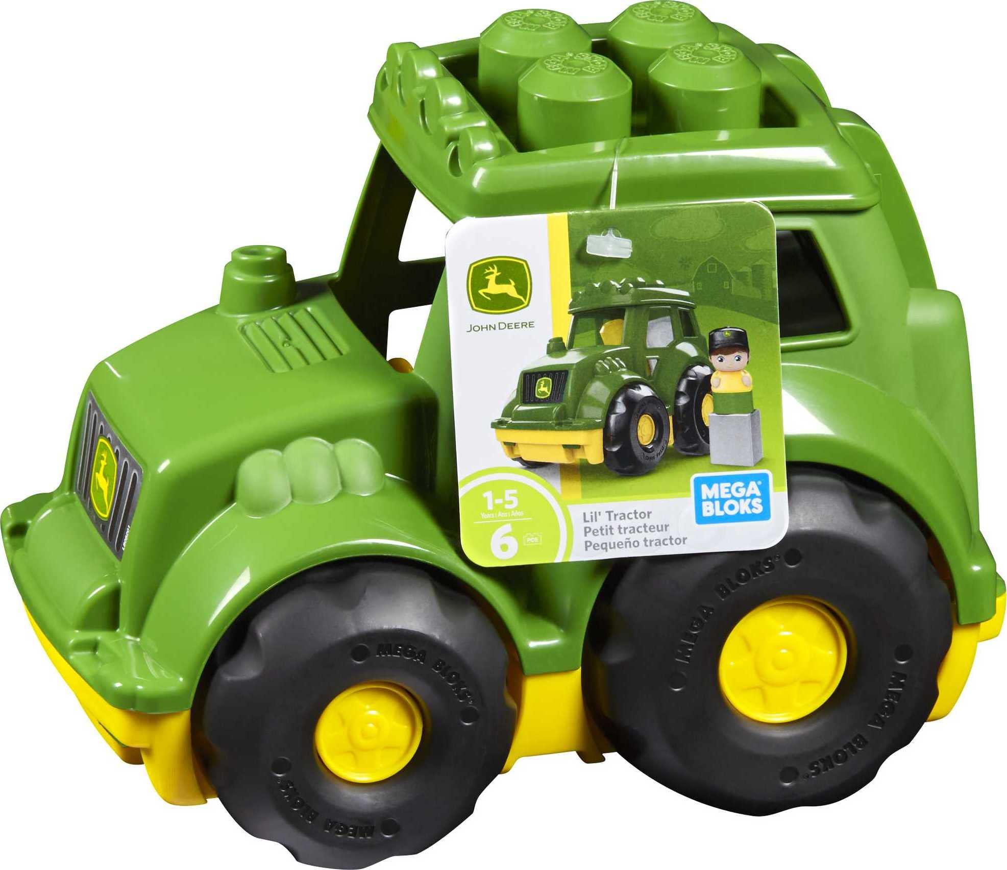 MEGA BLOKS John Deere Toddler Building Blocks Toy Set, Lil’ Tractor with 6 Pieces and Storage, 1 Figure, Green , Ages 1+ Years