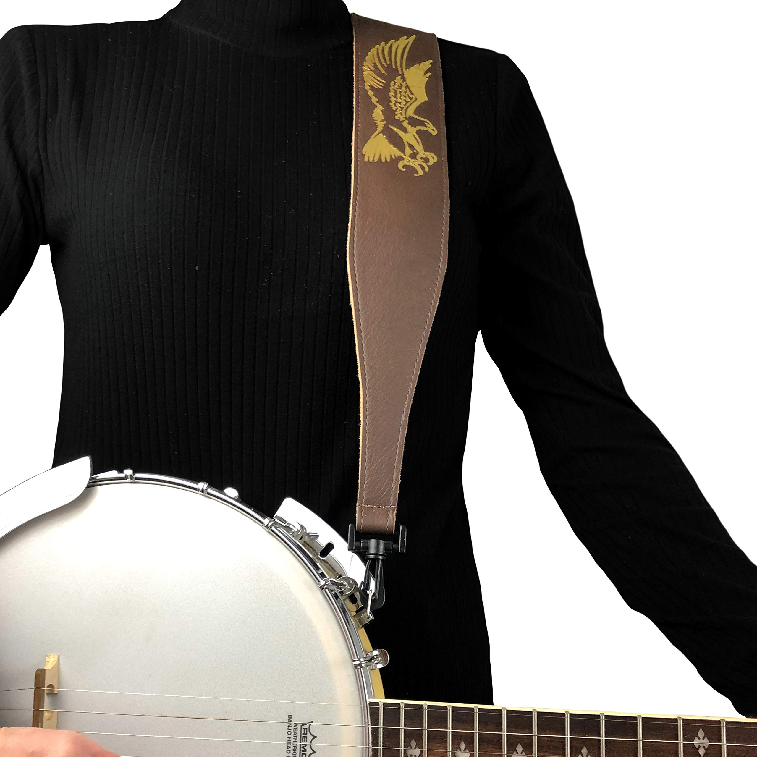 Perri's Leathers, Banjo Flying Eagle Guitar Strap, Polyester and Plastic Combined, Brown, Foil Embosed, Anti-Slip, Classic, Suitable for Each Level, Standard, Compatible with All Button Lock Systems